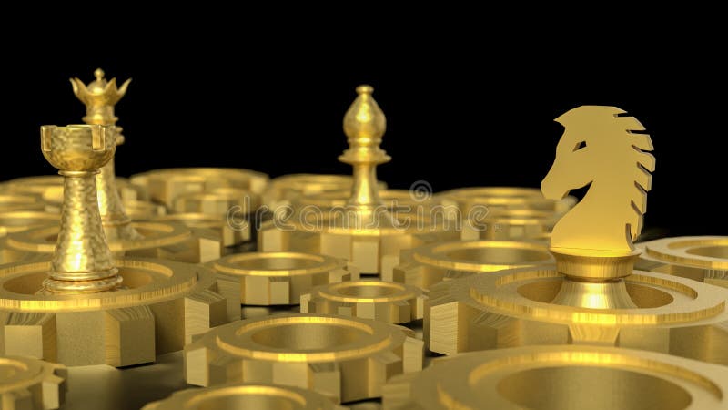 The Chess and Gold Gear for Business Concept 3d Rendering Stock ...