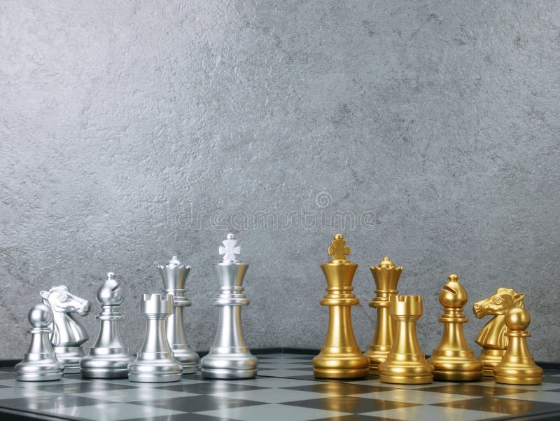 Chess Golden Set and Chess Silver Set on Board Game. Teamwork Concepts ...
