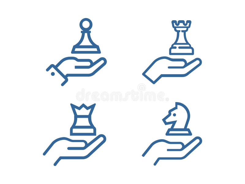 Chess in Hand Line Icon Set Stock Vector - Illustration of success ...