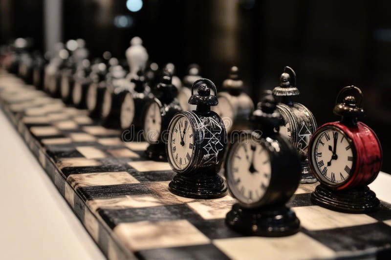 Chess-inspired Clock Pieces on a Board Stock Illustration ...
