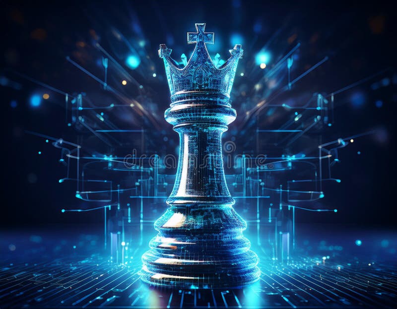 Chess King with Blurred Binary Data and Computer Network Background ...
