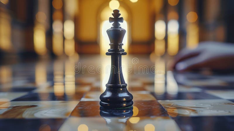 Chess King on Board, Blurry Hand Stock Image - Image of contemplation ...