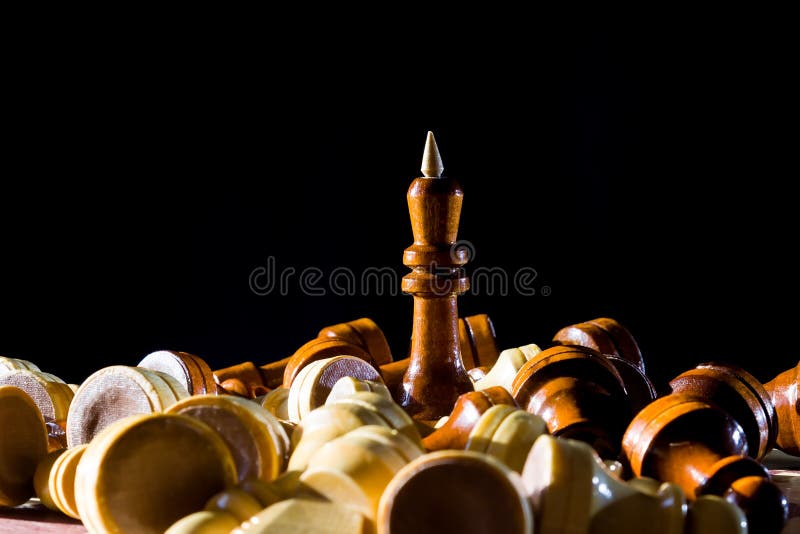 Chess King among Fallen Chess Pieces Stock Image - Image of leadership ...
