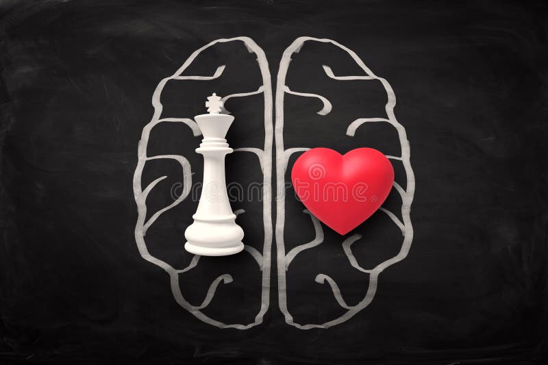 Chess King and Heart in Brain Silhouette Stock Image - Image of ...