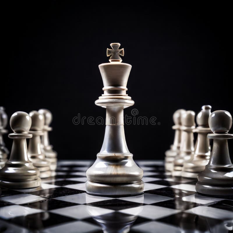 Chess King Piece on a Board with Surrounding Pawns Stock Image - Image ...