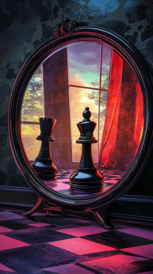 Chess King and Queen Reflected in an Antique Mirror Stock Photo - Image ...