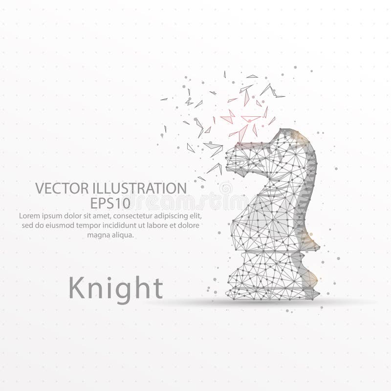 Chess Knight Low Poly Wire Frame on White Background. Stock Vector ...