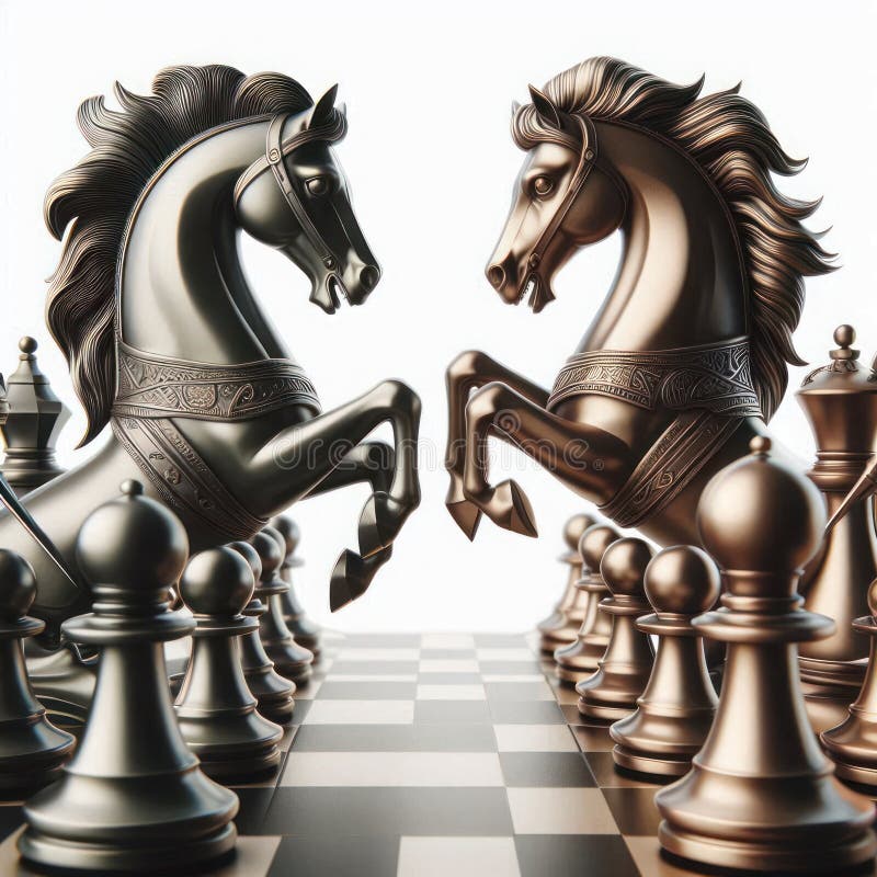 Chess Knights in an Epic Skirmish on the Board. Stock Image - Image of ...