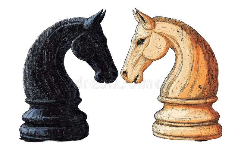 Chess Knights Facing, Black and Beige Wood Figures, Strategy Game on ...