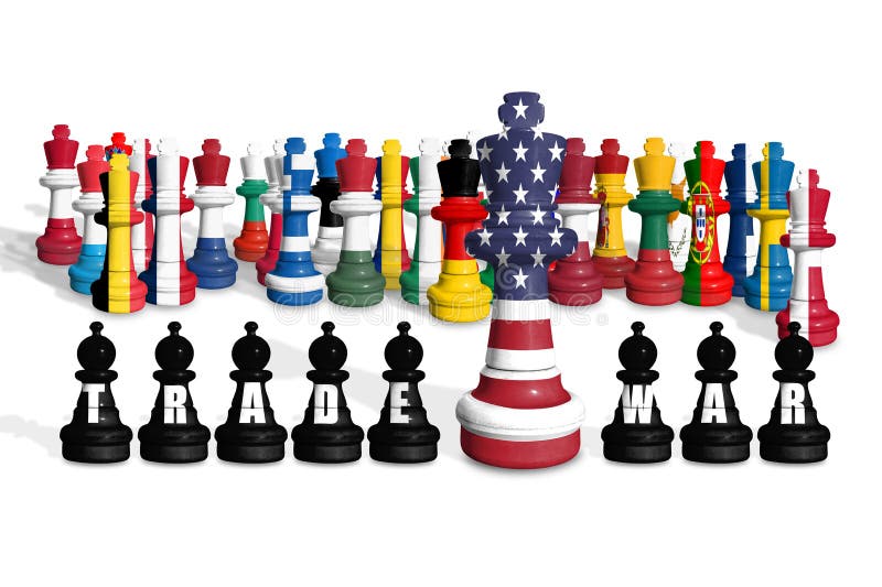 Chess Made from US and EU Members Flags on a White Background Stock ...
