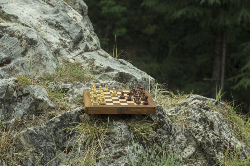 The Chess In Nature Forest And Rocks Stock Photo - Image of wooden ...