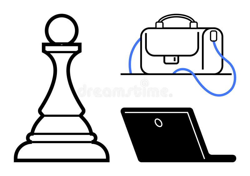 Chess Pawn, Briefcase with Strap, and Laptop Vector Icons Representing ...