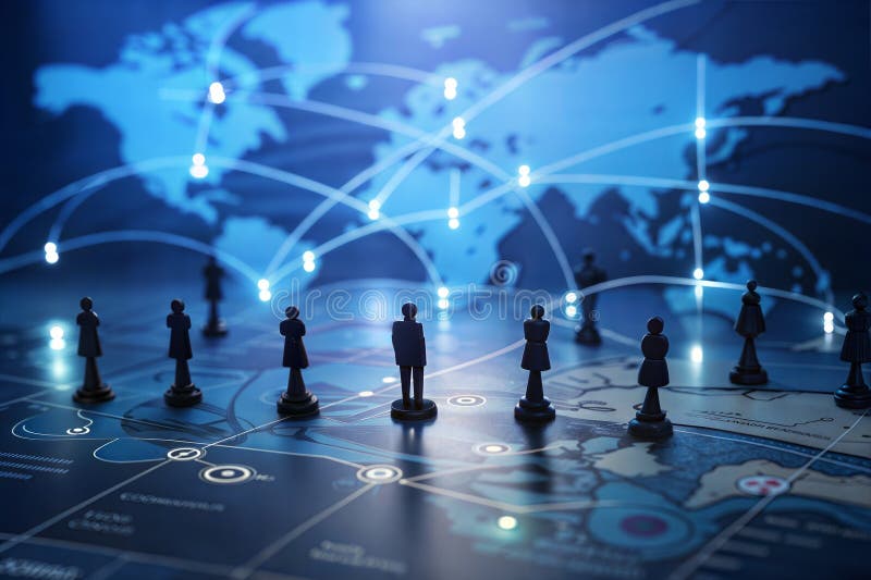 Chess Pawns on Abstract Map Board with Global Network Connection in ...