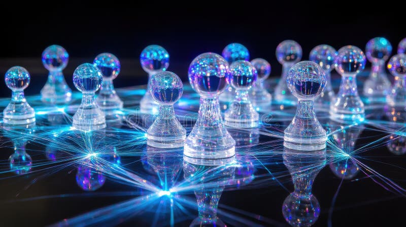 Chess Pawns on Digital Network Surface Illuminated by Blue Light ...