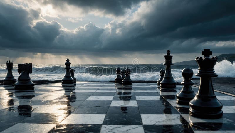 Chess Pawns Placed on the Chessboard Under the Surface of the Sea in a ...