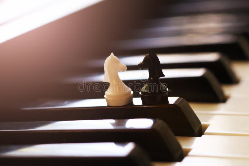 Two Pieces Horses Chess on Piano Keys, Mini Figures Stock Image - Image ...