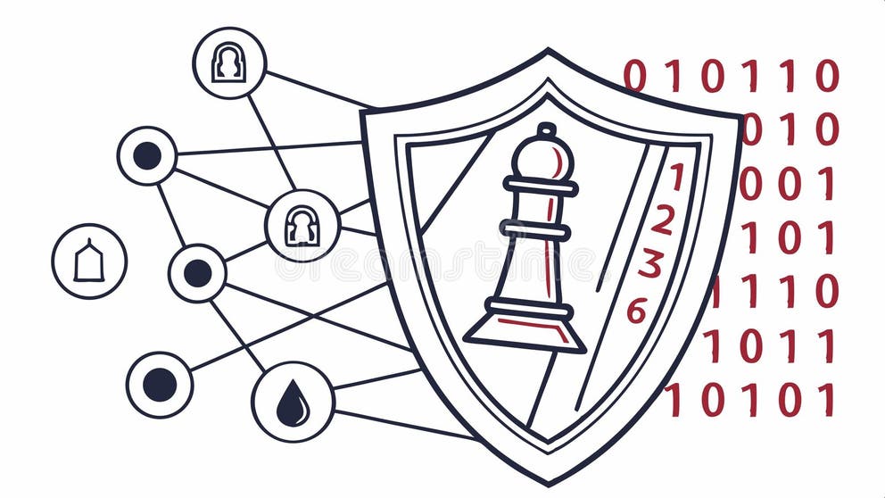 Chess Piece Binary Shield, Strategic Digital Security and Binary Code ...