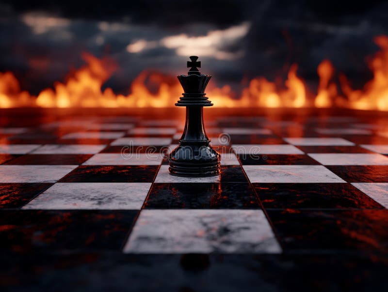 A Chess Piece on a Chess Board with a Fire in the Background Stock ...