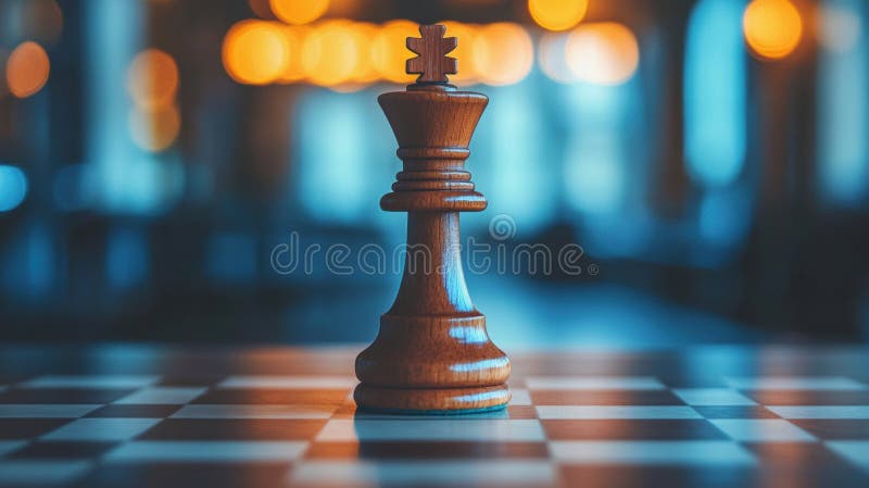 A Chess Piece on a Checkered Board with Lights in the Background, AI ...