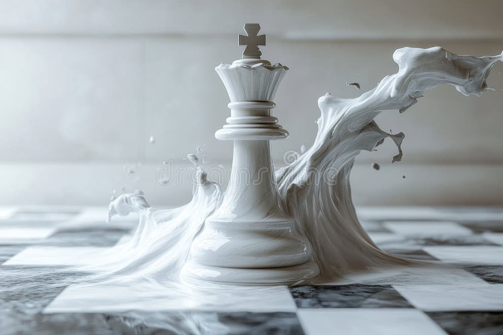 Chess Piece Emerges from a Wave of Fluid on a Chessboard Creating a ...