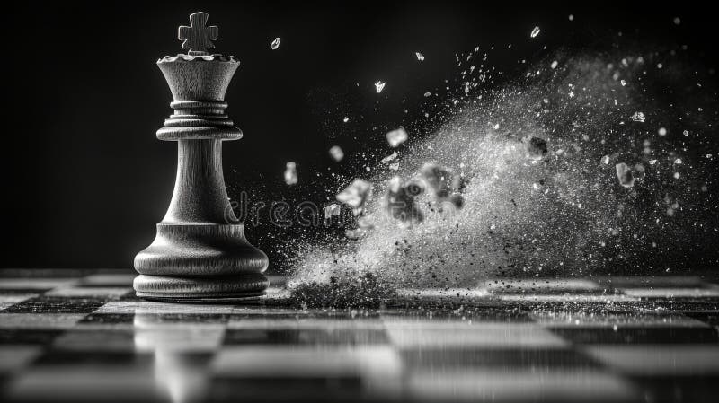 Chess Piece Exploding in Black and White, Dynamic Motion. Strategy and ...