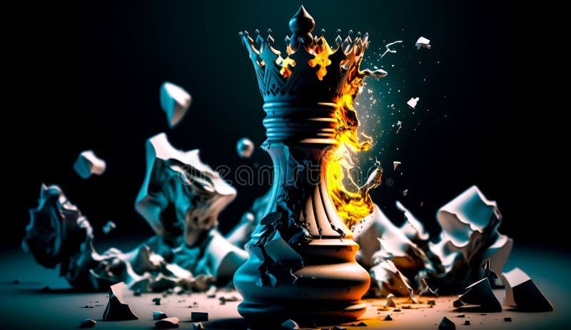 Chess Piece is on Fire and is Surrounded by Other Pieces of Glass ...