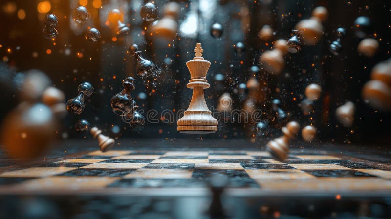 A Chess Piece is Floating in the Air Above a Chess Board Stock Photo ...