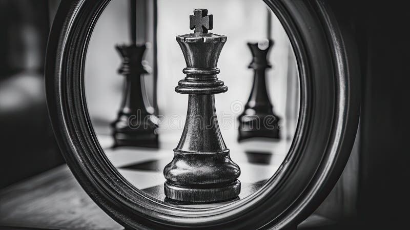 Chess Piece Reflection in Mirror, Black and White Stock Illustration ...