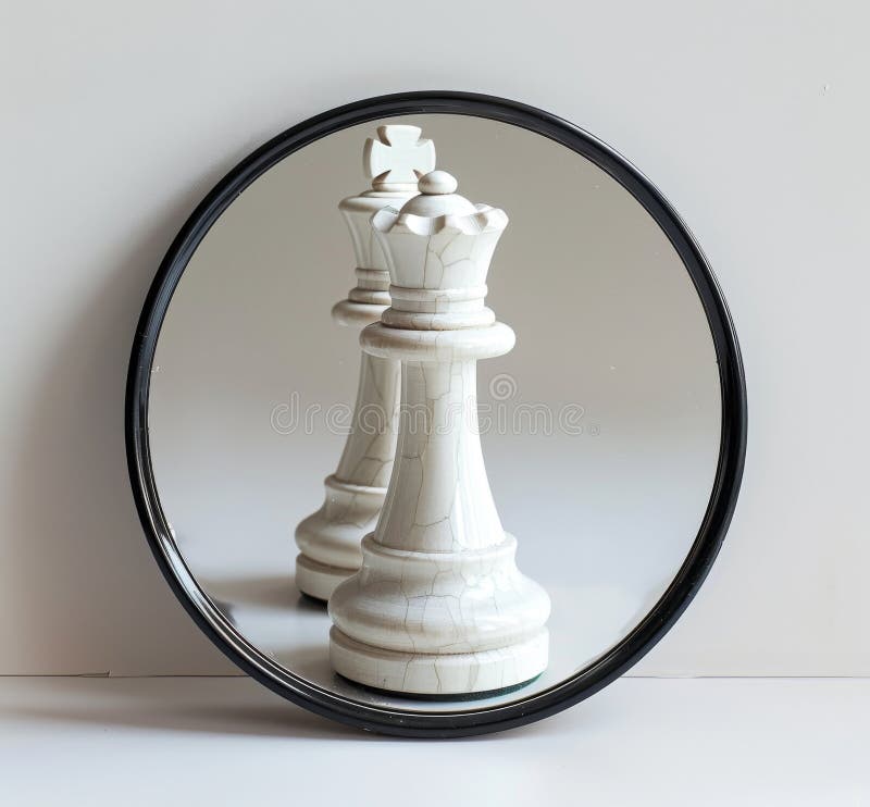Chess Piece with Reflection in a Round Mirror Representing Strategy and ...