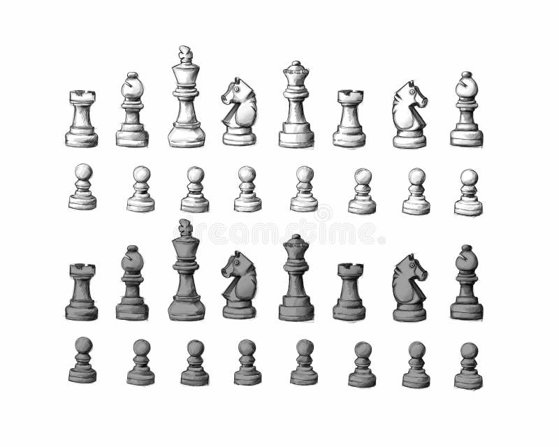 Chess Piece Set in Both Colors Stock Illustration - Illustration of ...