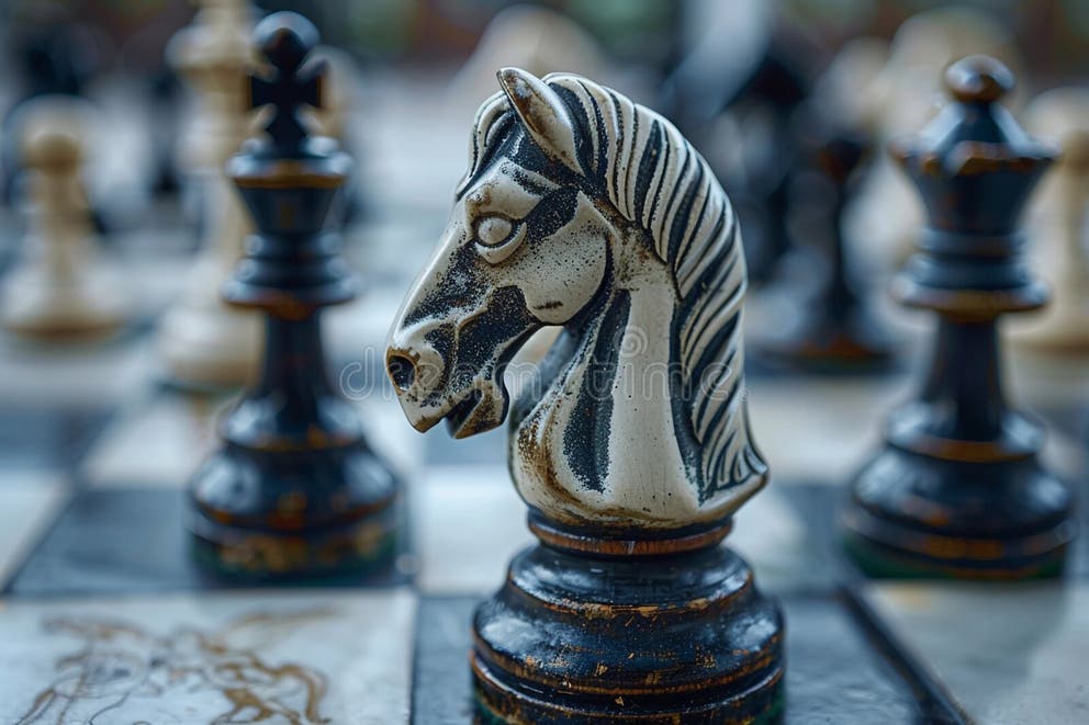 Chess Piece Standing on Checkered Game Board during Game of Chess Stock ...