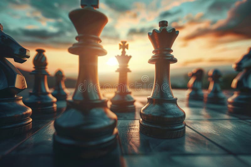 Chess Piece Standing on Checkered Game Board during Game of Chess Stock ...