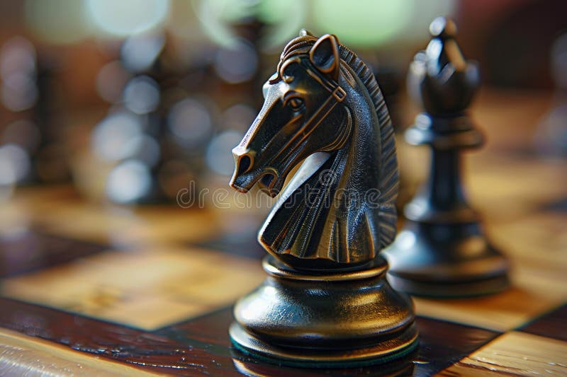Chess Piece Standing on Checkered Game Board during Game of Chess Stock ...