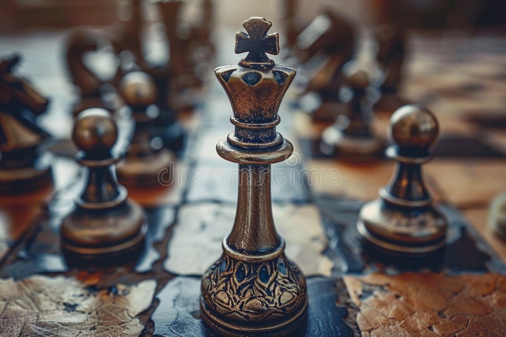 Chess Piece Standing on Checkered Game Board during Game of Chess Stock ...