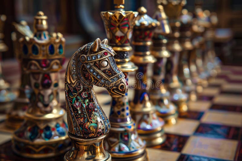 Chess Piece Standing on Checkered Game Board during Game of Chess Stock ...
