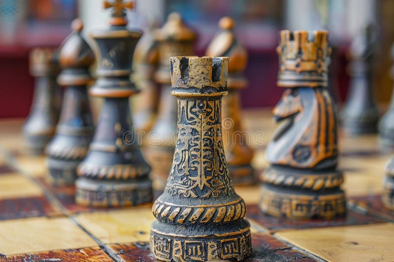 Chess Piece Standing on Checkered Game Board during Game of Chess Stock ...