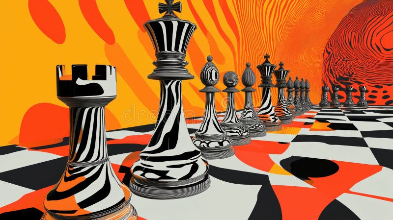 Chess Pieces in Abstract Design, Vibrant Colors, Optical Illusion ... Chess Pieces in Abstract Design, Vibrant Colors, Optical Illusion ...