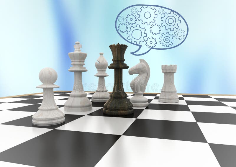 Chess Pieces Against Blue Abstract Background and Blue Speech Bubble ...