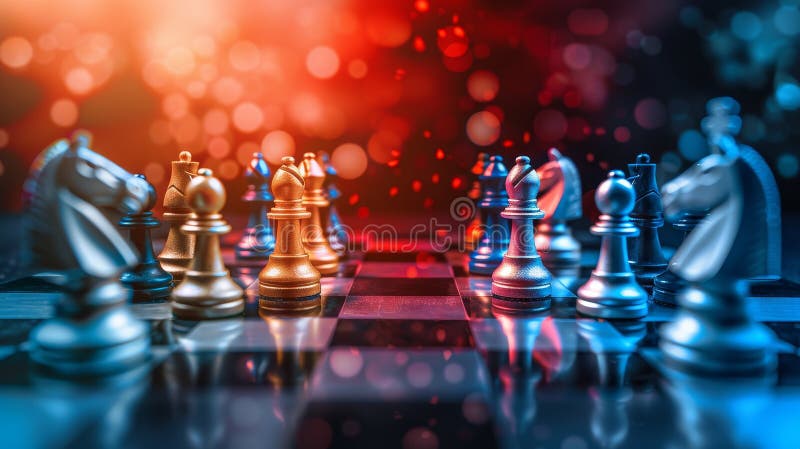 Chess Pieces Arranged on Board Against Dark Backdrop, Symbolizing ...