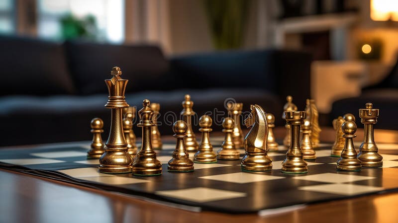 Chess Pieces Arranged on the Chessboard in the Living Room. Generative ...