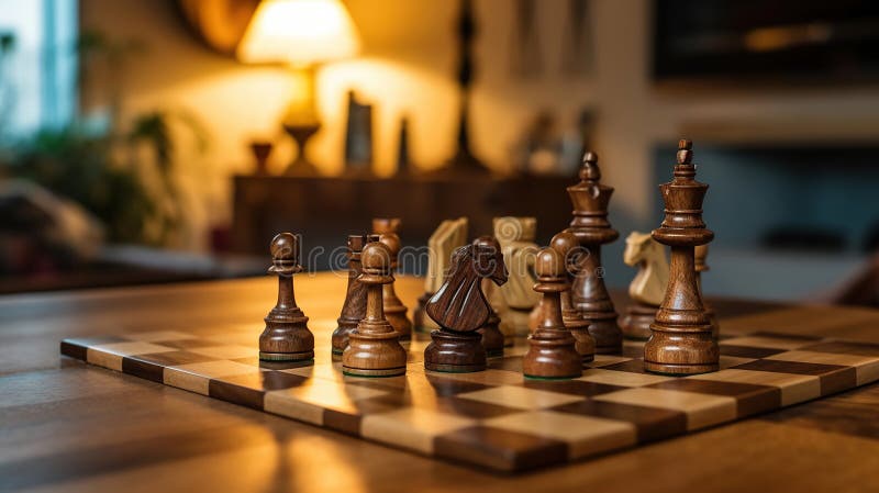 Chess Pieces Arranged on the Chessboard in the Living Room. Generative ...