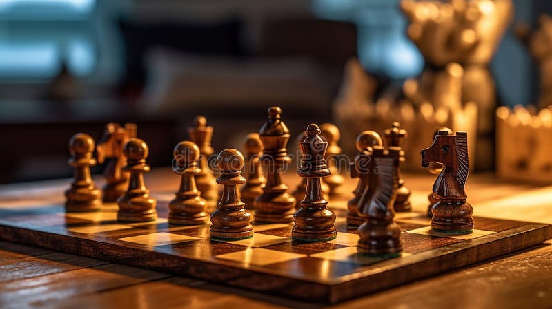 Chess Pieces Arranged on the Chessboard in the Living Room. Generative ...