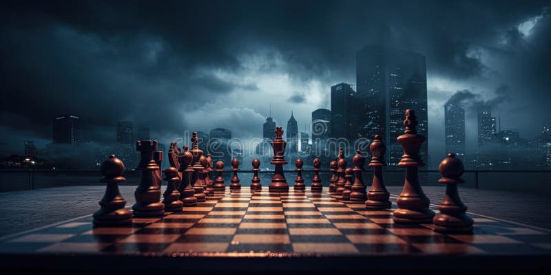Chess Pieces on the Background of Skyscrapers. Generative AI Stock ...