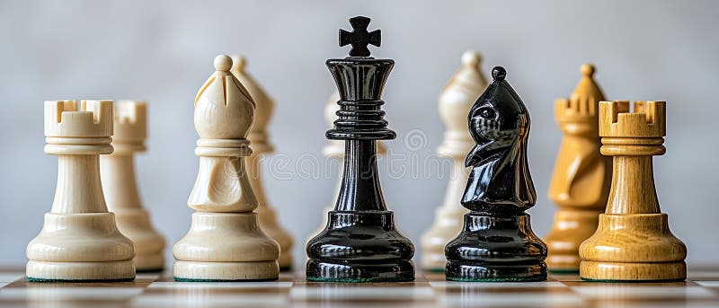 "CHESSBOARD with BLACK KING and KNIGHT among WHITE PIECES" Stock ...