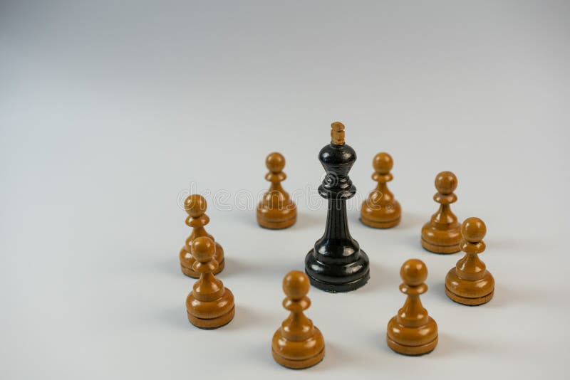 Chess Pieces, Black King Surrounded by White Pawns Stock Image - Image ...
