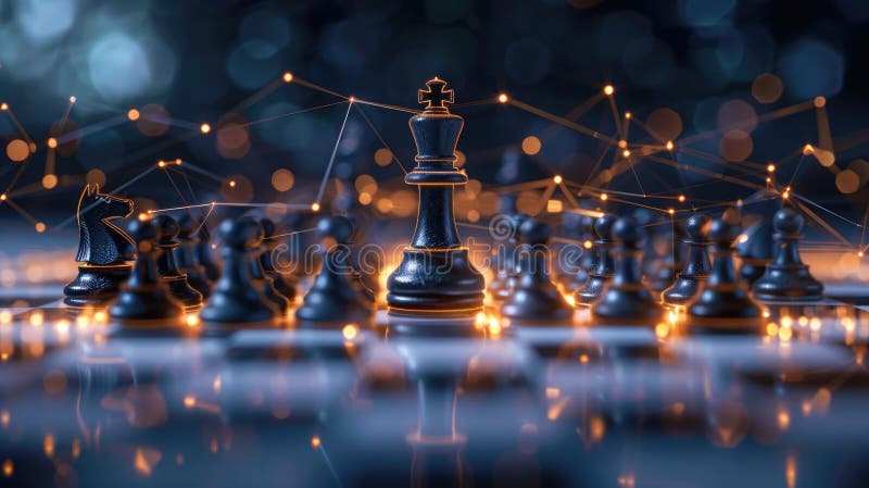 Chess Pieces on a Board Connected by Radiant Digital Threads ...