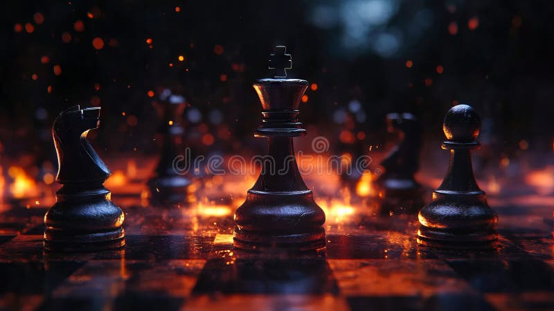 Chess Pieces on a Chess Board with Fire in the Background Stock Image ...