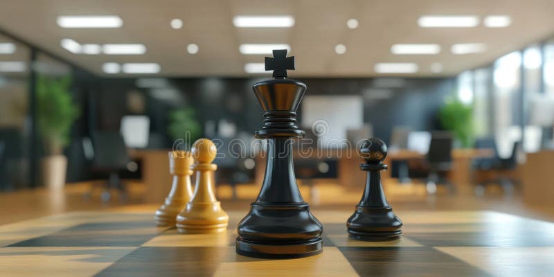 Chess Pieces on Board in Office Setup with Strategy Theme, Focus and ...