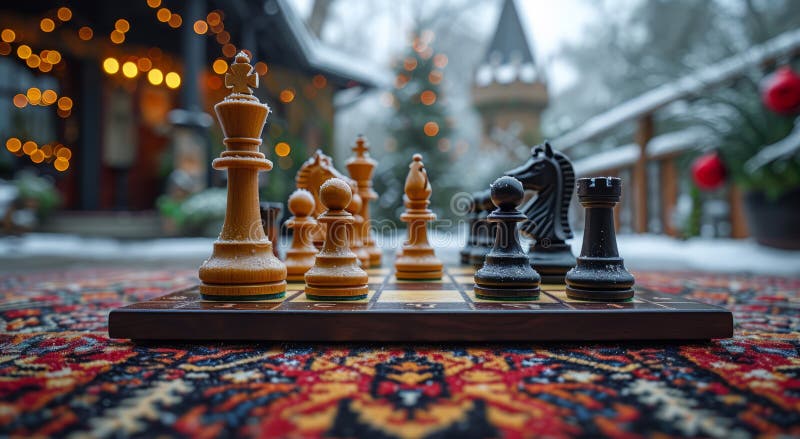 Chess Pieces on the Board Outdoor in Winter Stock Image - Image of ...