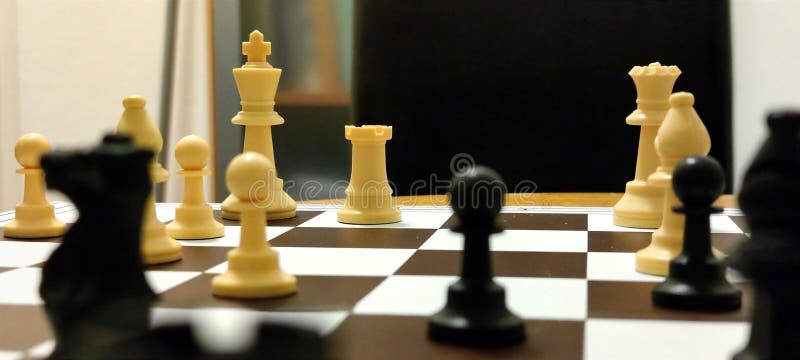 Chess Pieces on a Chess Board Stock Image - Image of panorama, concept ...